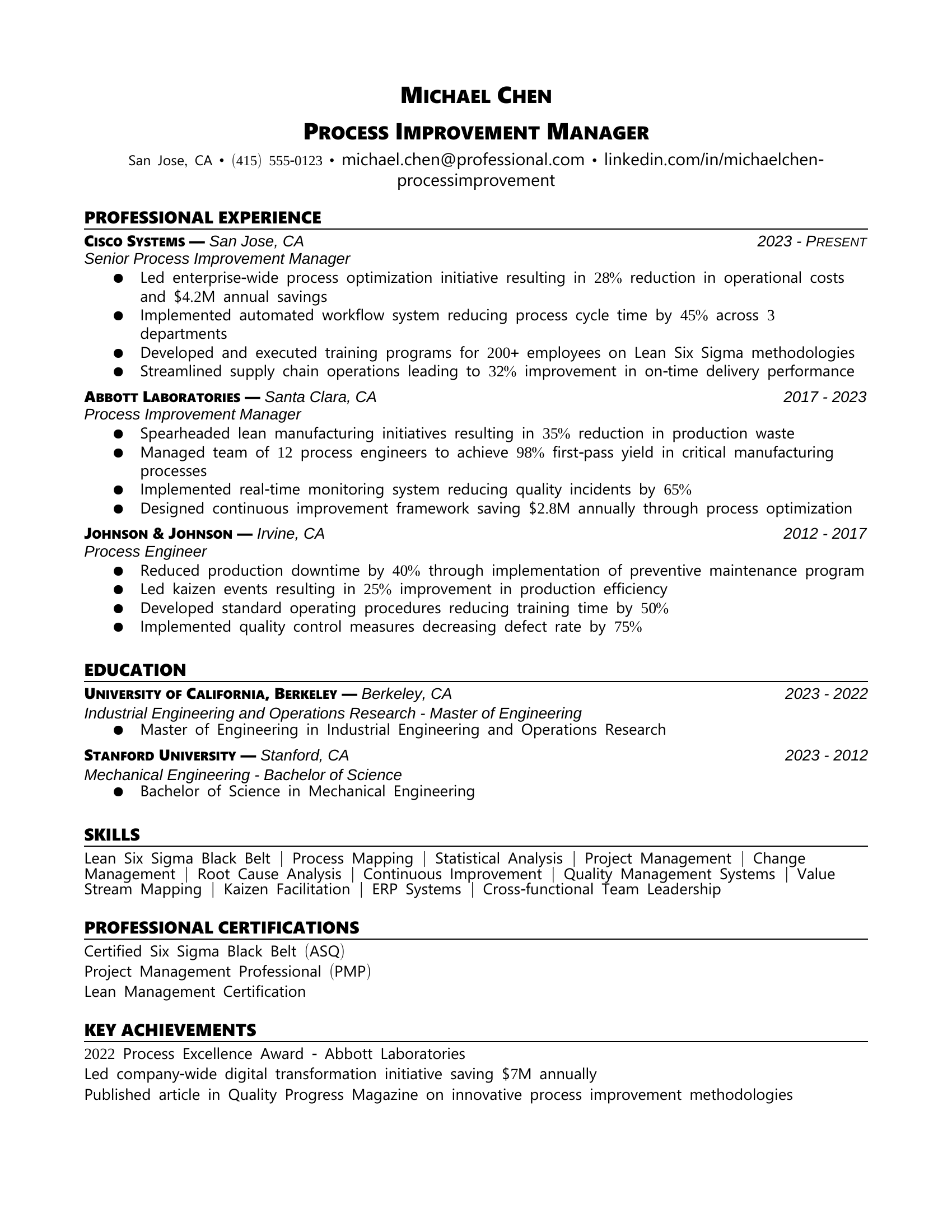 Process Improvement Manager Resume Examples & Tips for 2025 | Careerday